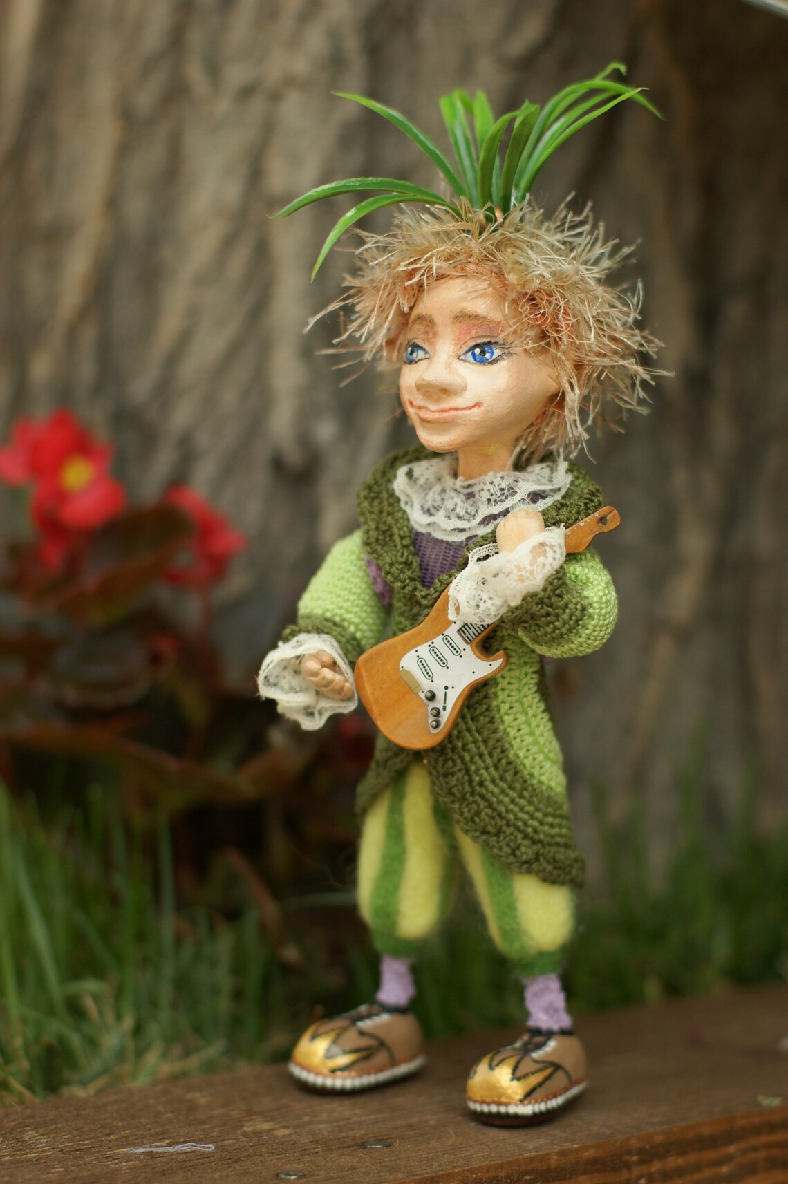 Joyful Green Forest Elf Musician Playing Guitar - Etsy