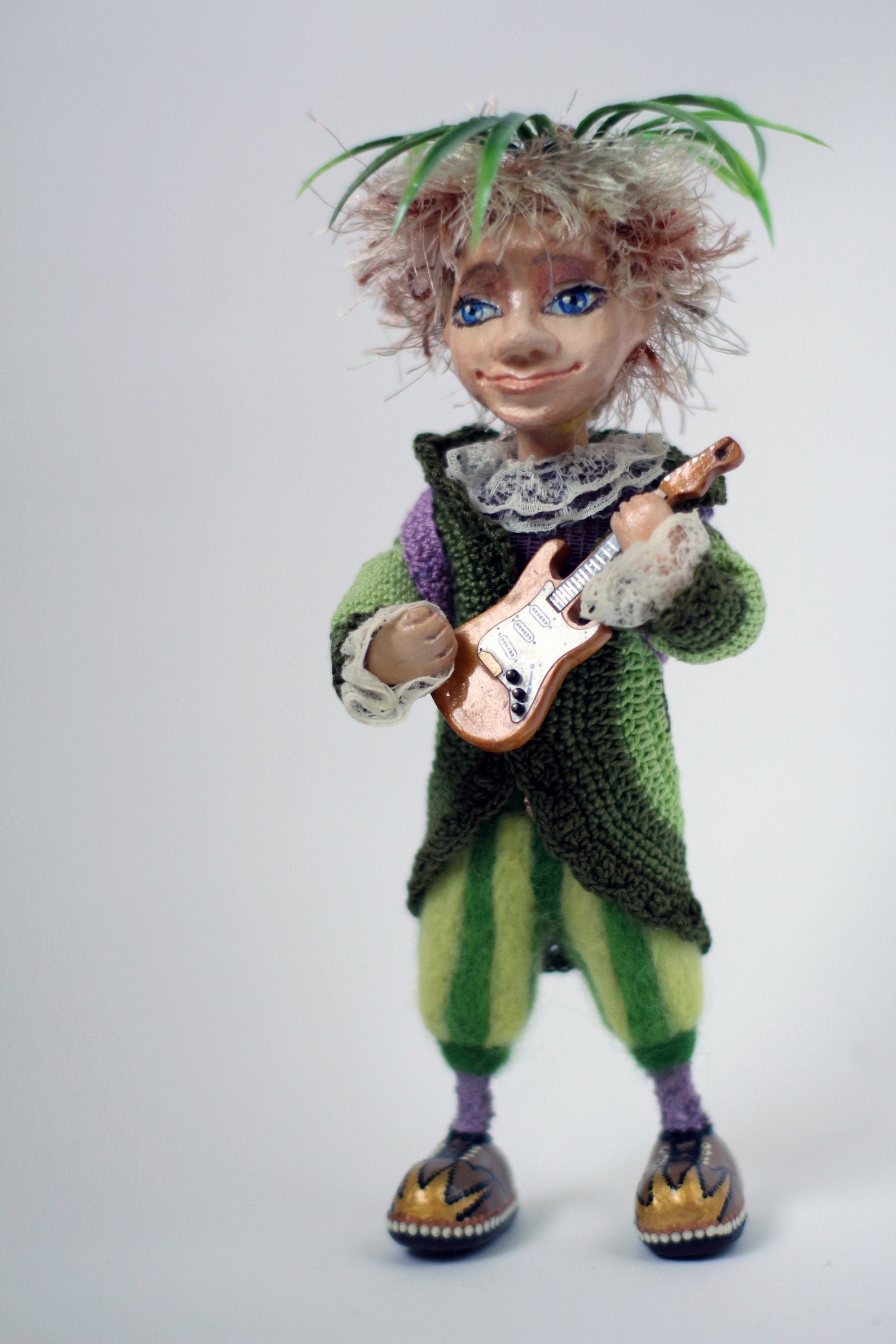 Joyful Green Forest Elf Musician Playing Guitar - Etsy