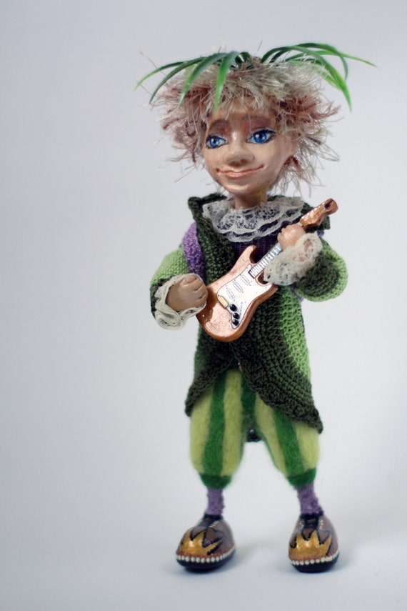 Joyful Green Forest Elf Musician Playing Guitar - Etsy