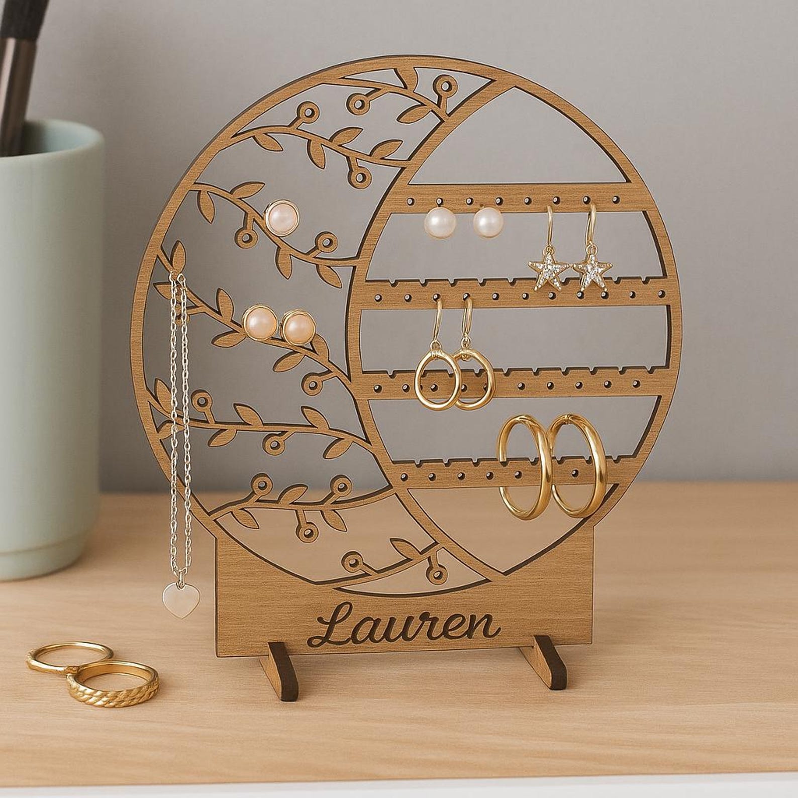Customised Wooden Jewellery Stand, Personalised Earring Holder - Etsy