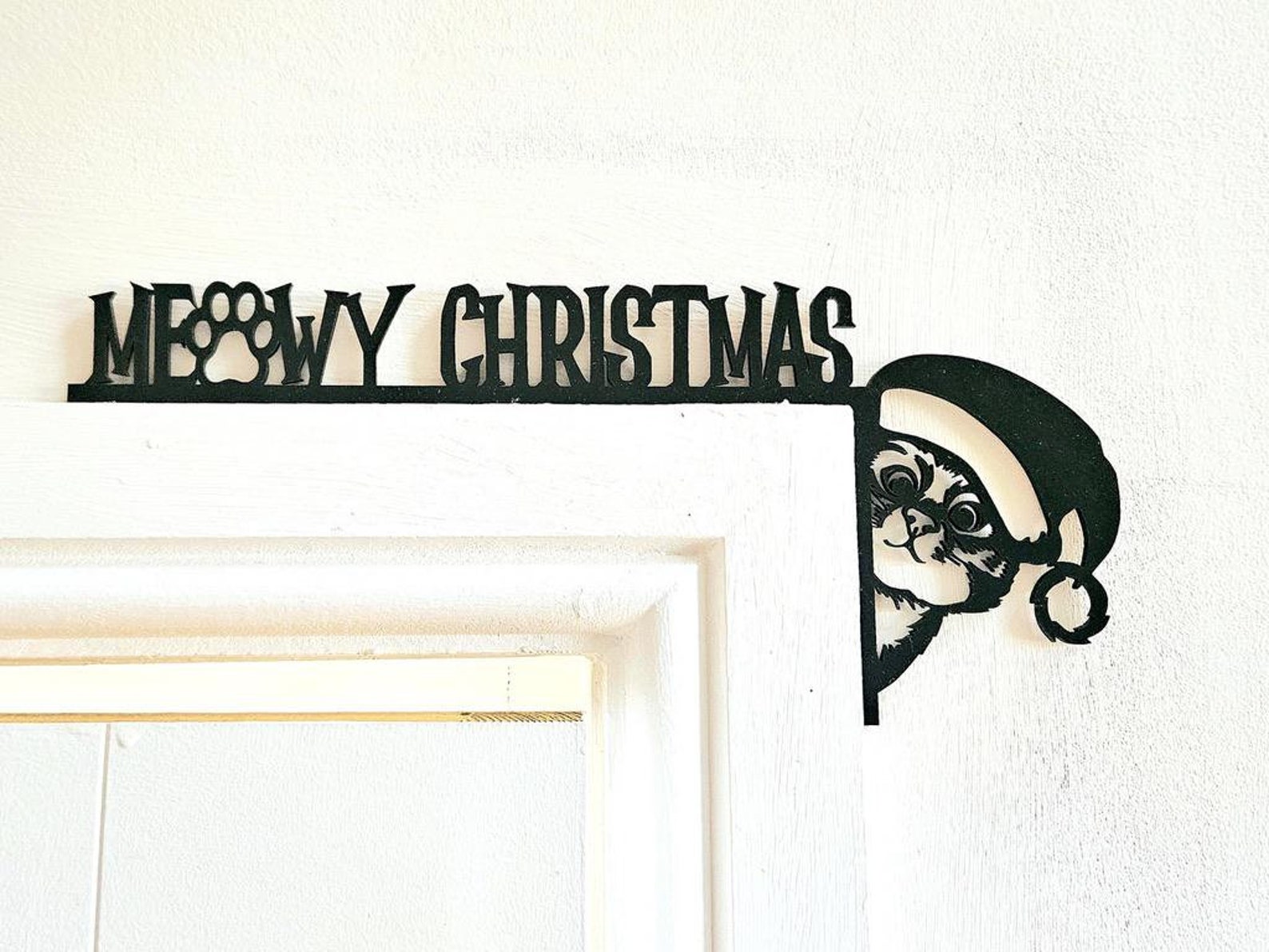 Meowy Cat Christmas Decoration, Festive Door Trim Decor, Xmas Ornament ...