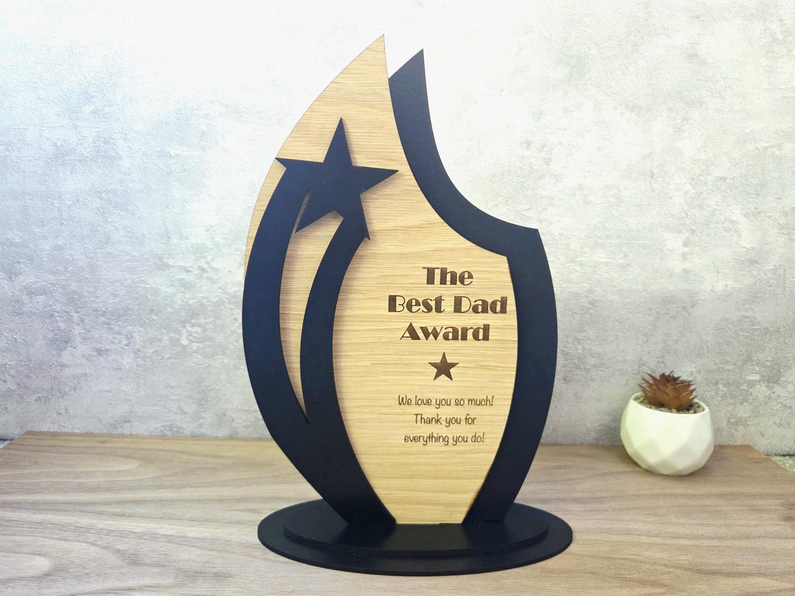 Personalised Wooden Dad Trophy, Best Dad Award Keepsake From Son ...