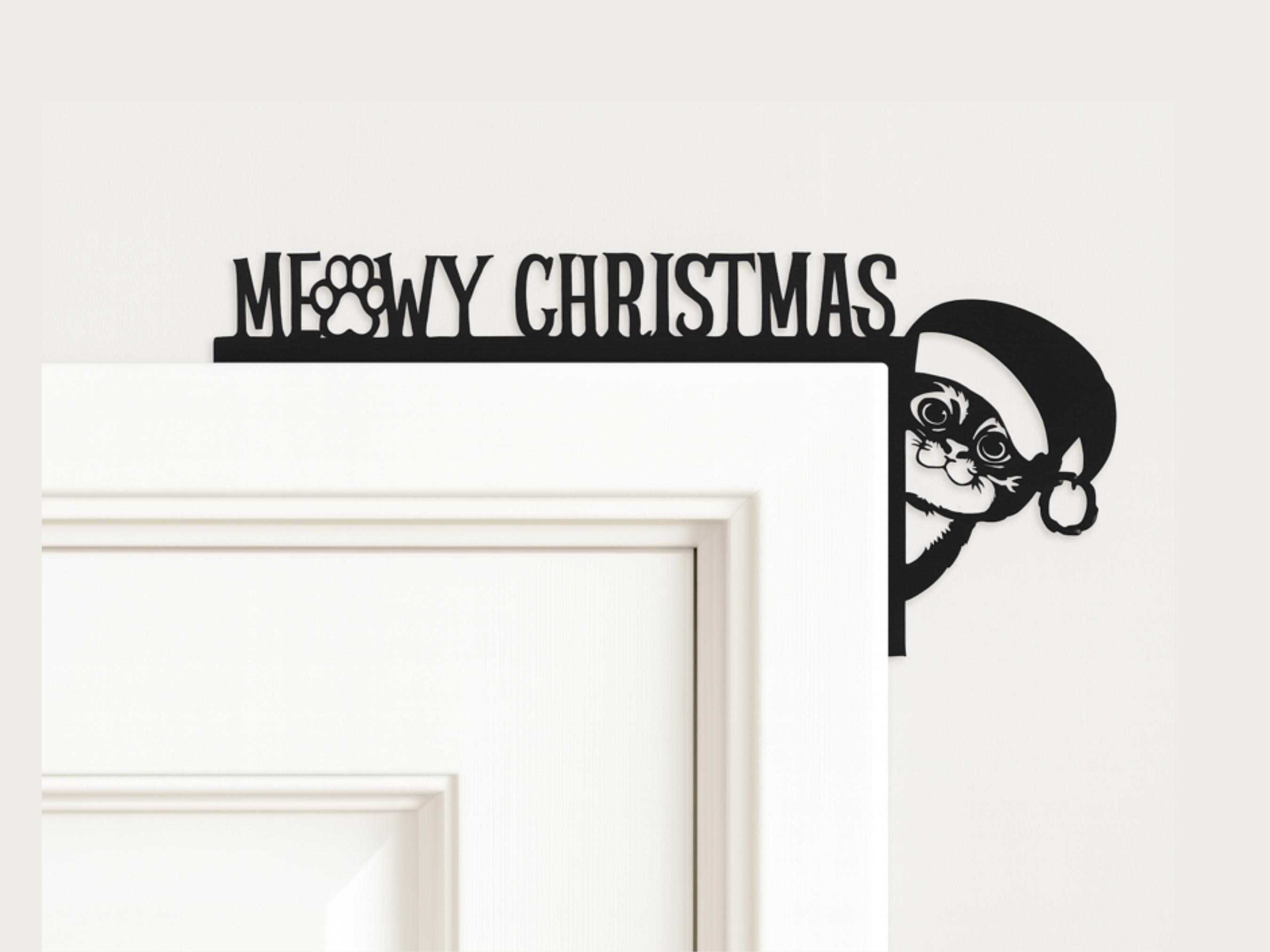 Meowy Cat Christmas Decoration, Festive Door Trim Decor, Xmas Ornament ...