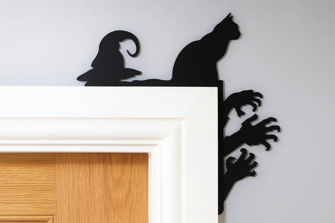 Black Cat Halloween Door Corner Decor, Halloween Decoration, Spooky ...