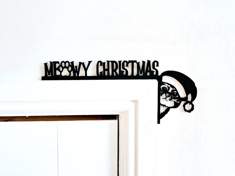 Meowy Cat Christmas Decoration, Festive Door Trim Decor, Xmas Ornament ...