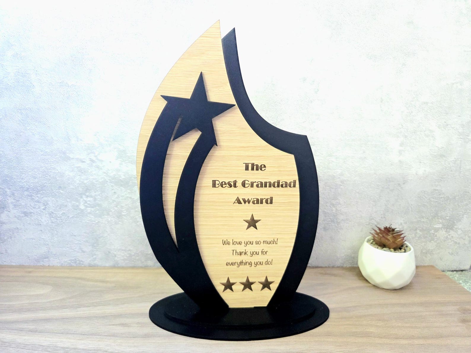 Personalised Wooden Dad Trophy, Best Dad Award Keepsake From Son ...
