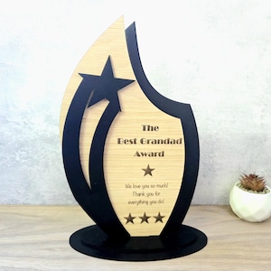 Personalised Wooden Dad Trophy, Best Dad Award Keepsake From Son ...