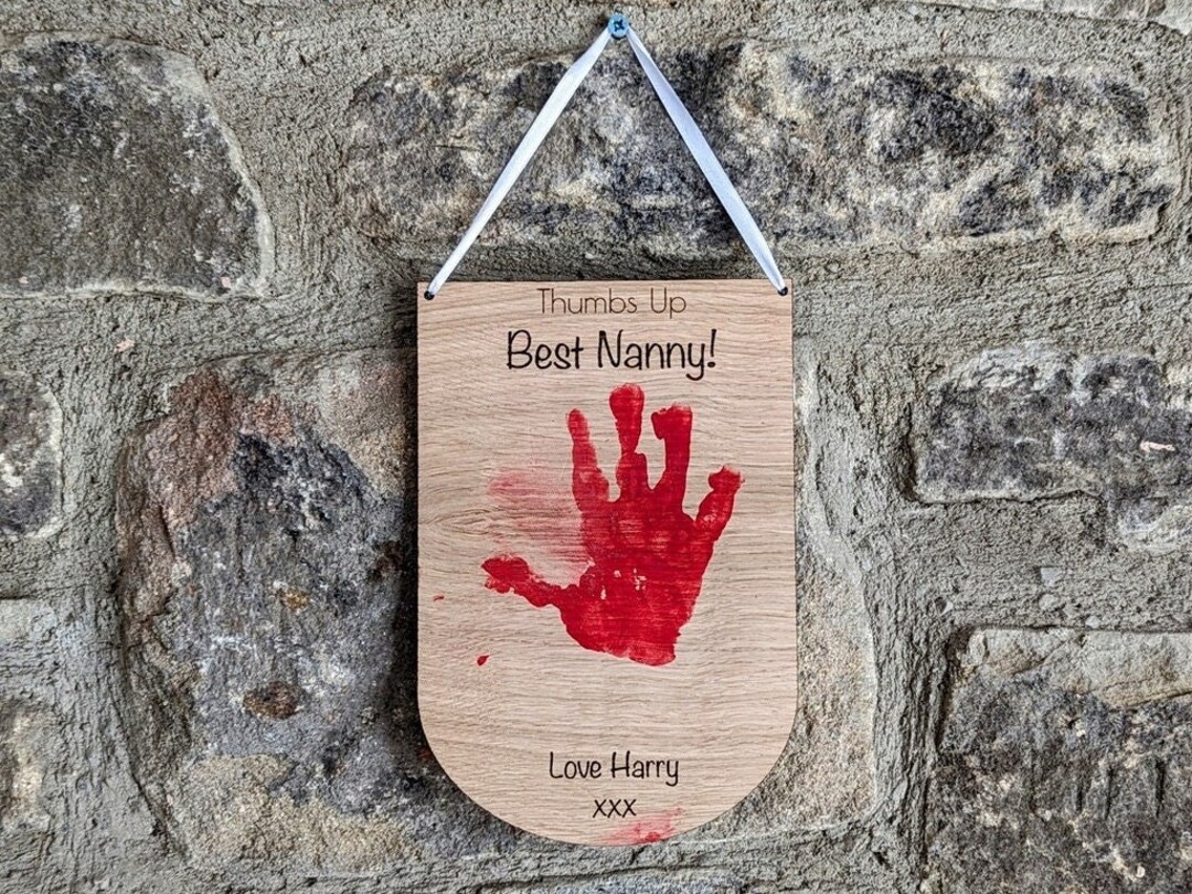 Personalised Thumbs up Plaque, Handprint Wooden Sign, Nanny Presents ...