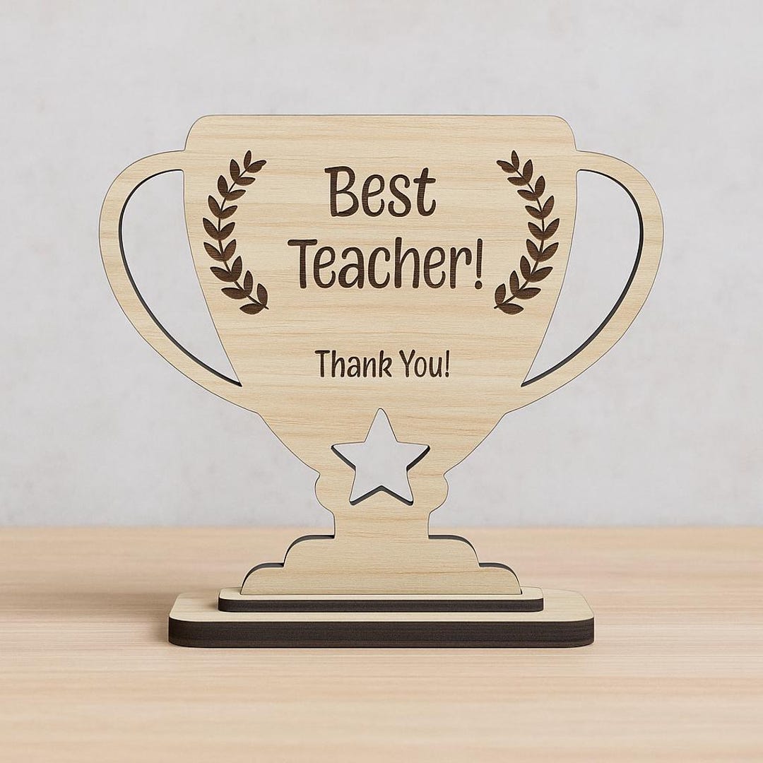 Best Teacher Personalised Trophy Gift, Wooden Thank You Present, End of ...