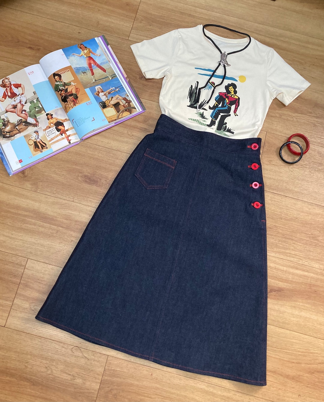 Western Style Denim Skirt,pin-up, Cowboy/cowgirl,vintage Style - Etsy