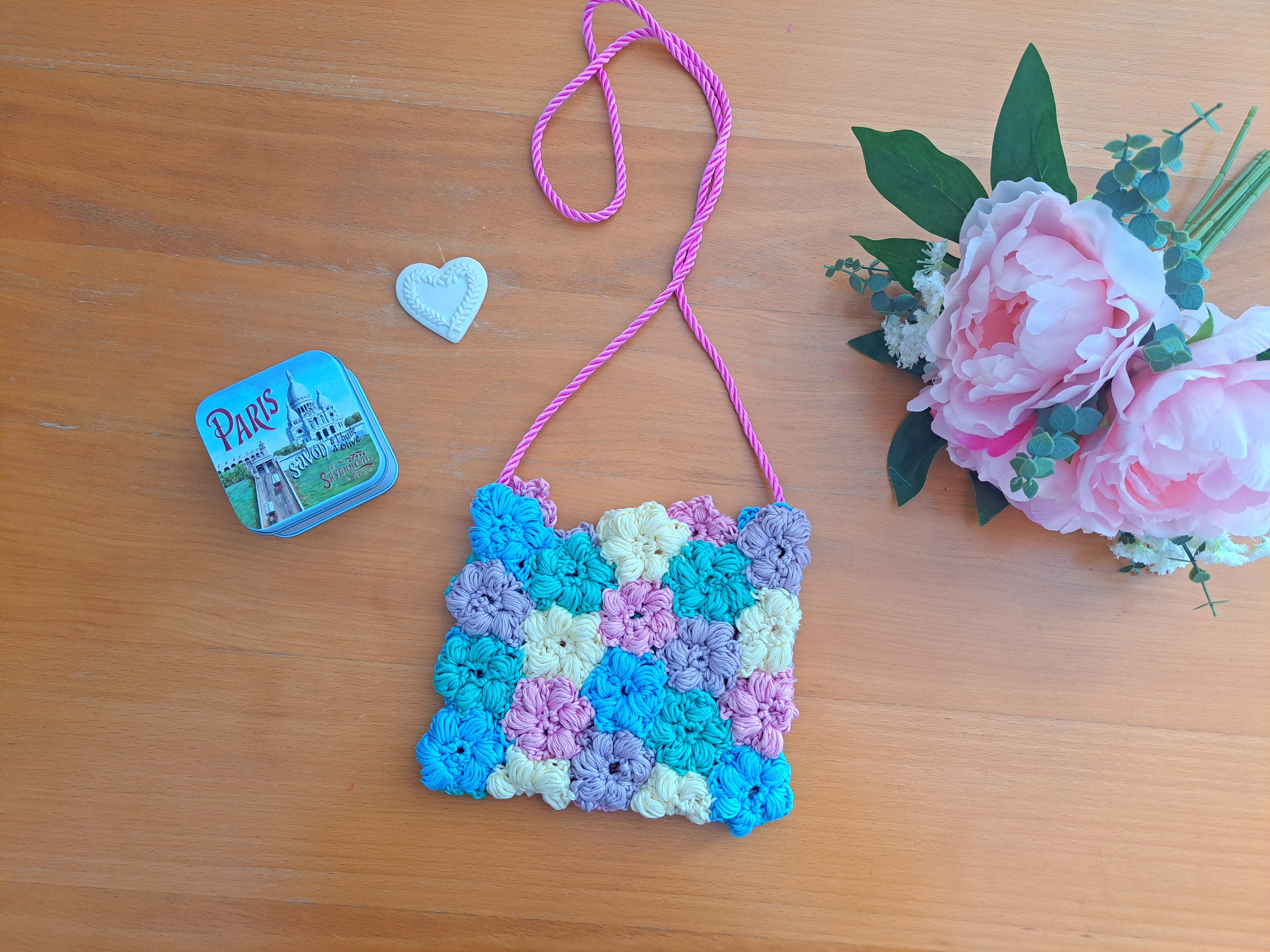 Crochet Puff Flower Clutch Bag PATTERN, How to Crochet Puff Stitch ...
