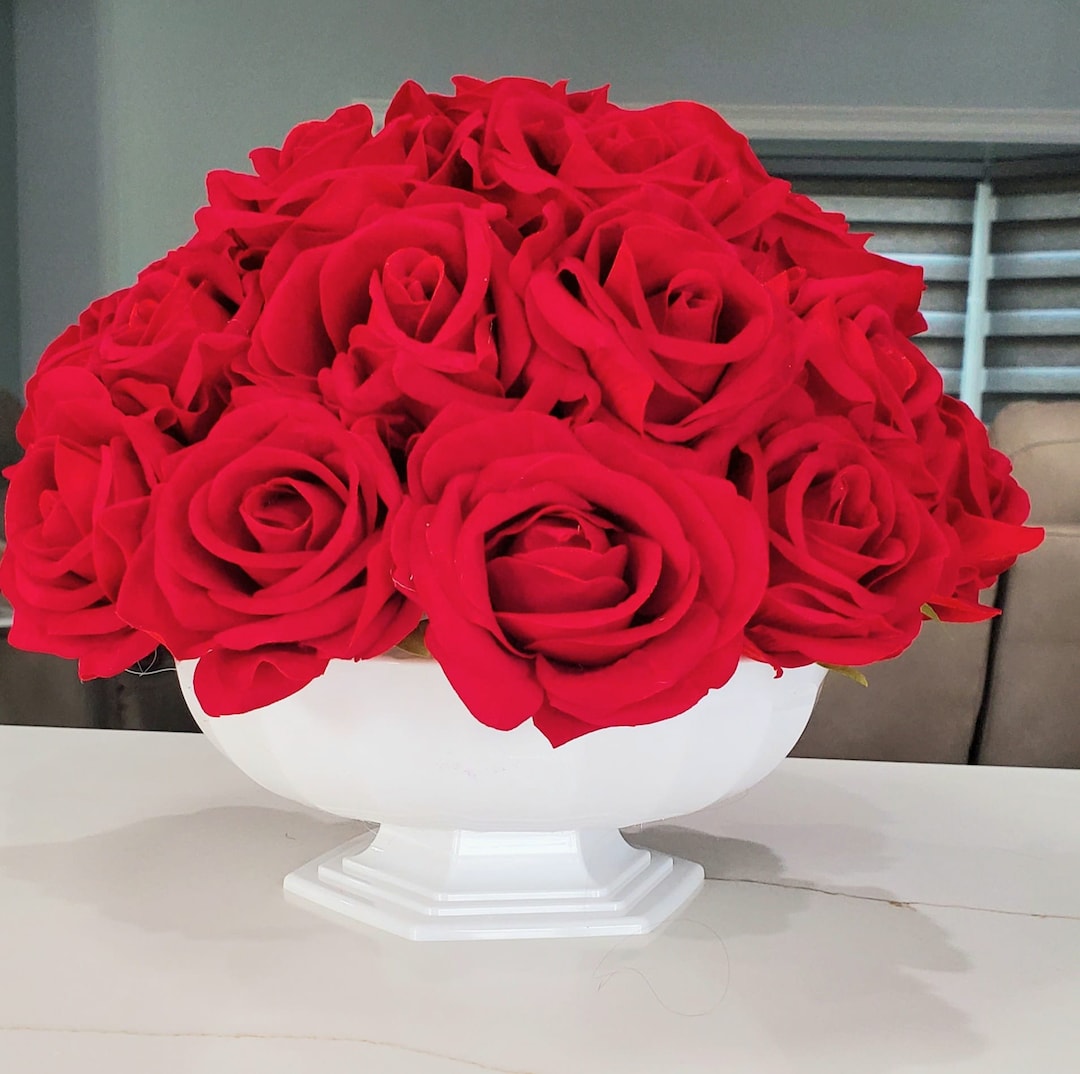 Large Dome Red Rose Centerpiece Arrangement, Real Touch Rose ...