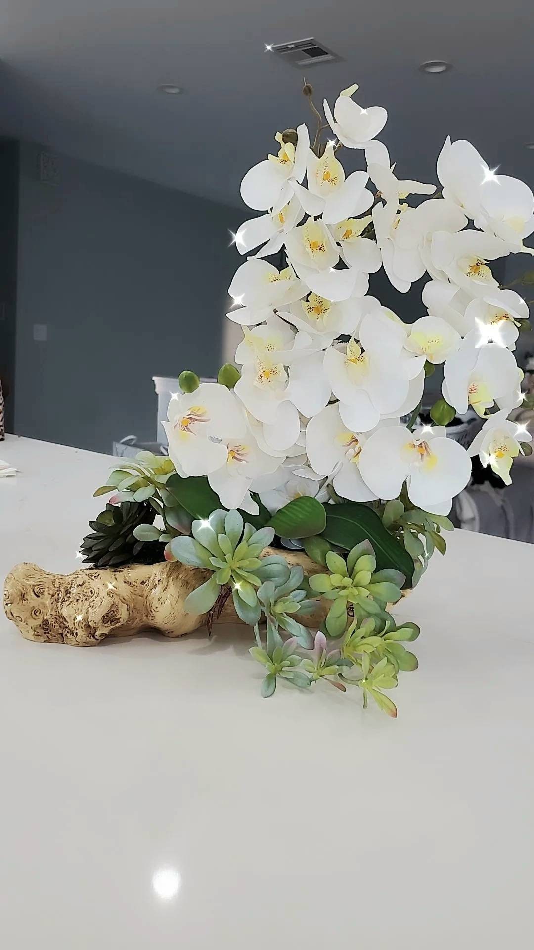 Artificial Orchids Centerpiece in Resin Pot Simulating a - Etsy