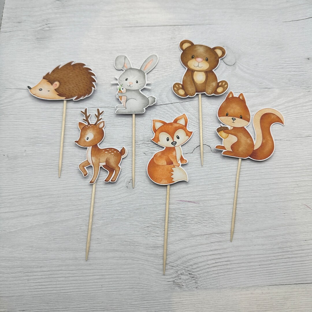 Woodland Animal Cupcake Toppers, Small Handmade Wild Animal Party Cake ...