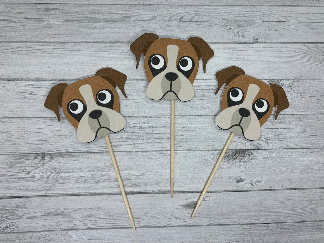 Boxer Dog Cupcake Toppers, Small Cake Decorations, Boxer Face Birthday ...