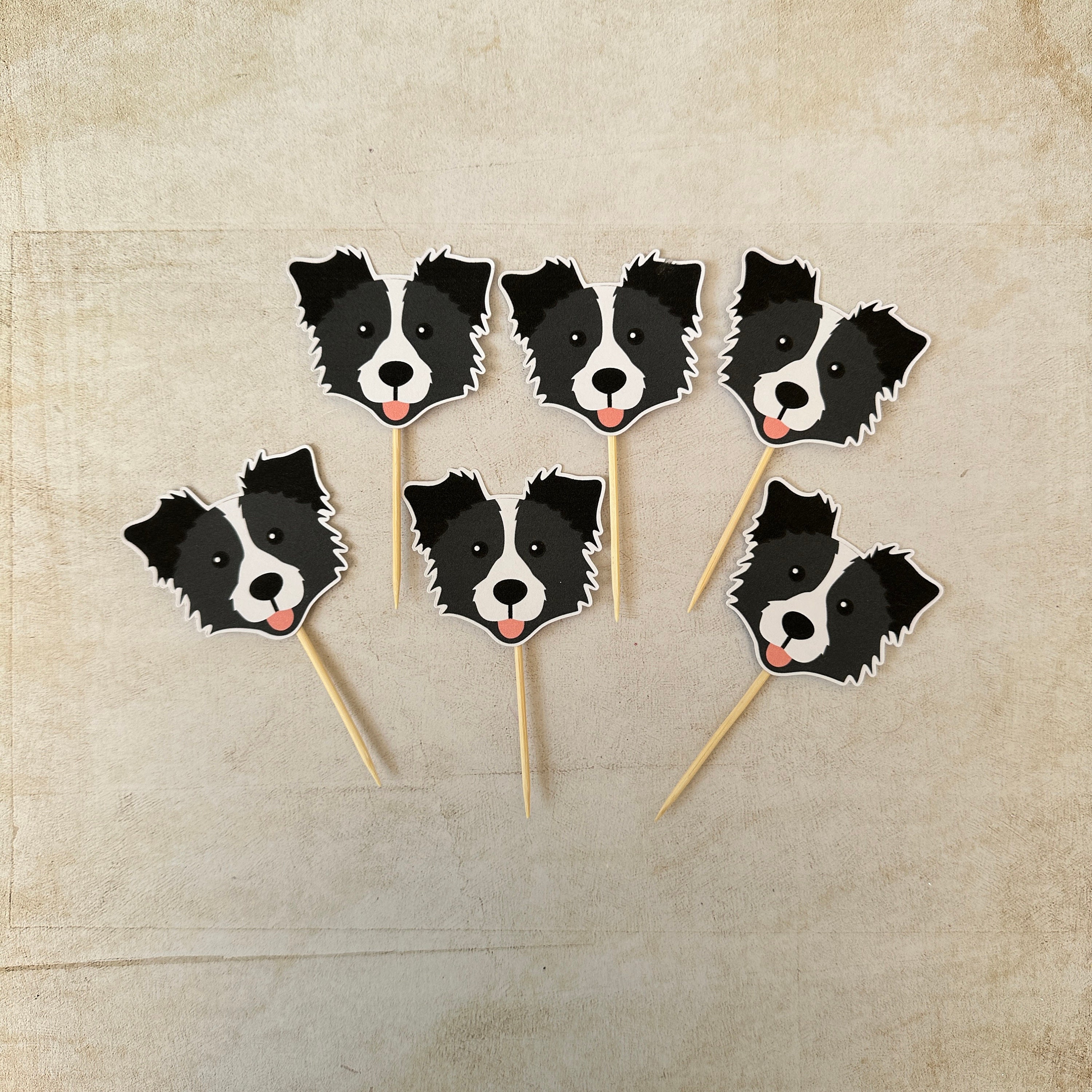 Border Collie Cupcake Toppers, Handmade Dog Themed Birthday Party Decor ...