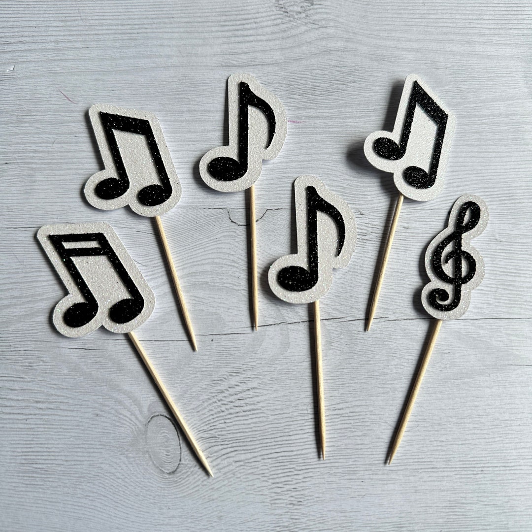 Music Note Cupcake Toppers, Handmade Cake Decorations in Black ...