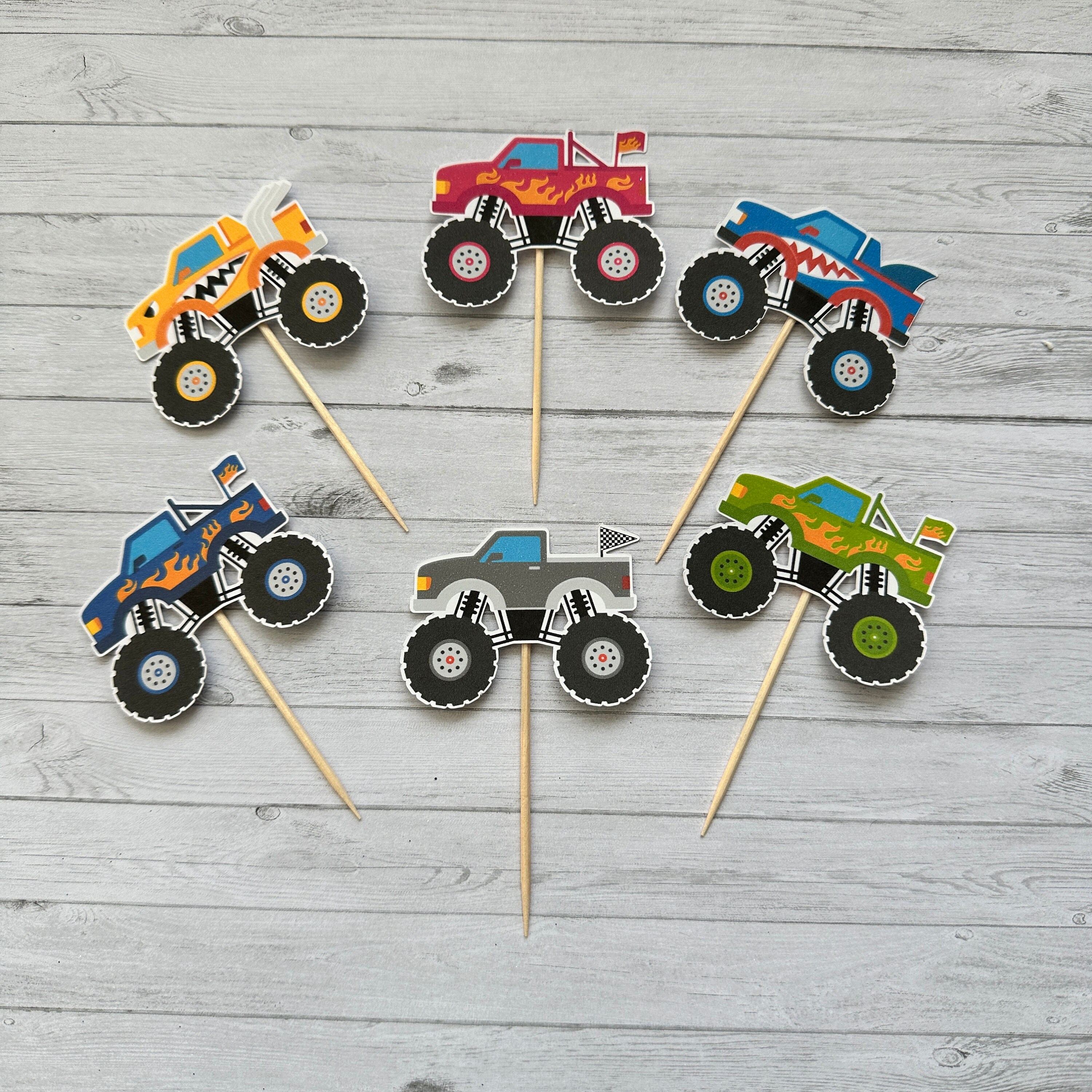 Monster Truck Cupcake Toppers, Racing Vehicle Birthday Cake Decorations ...