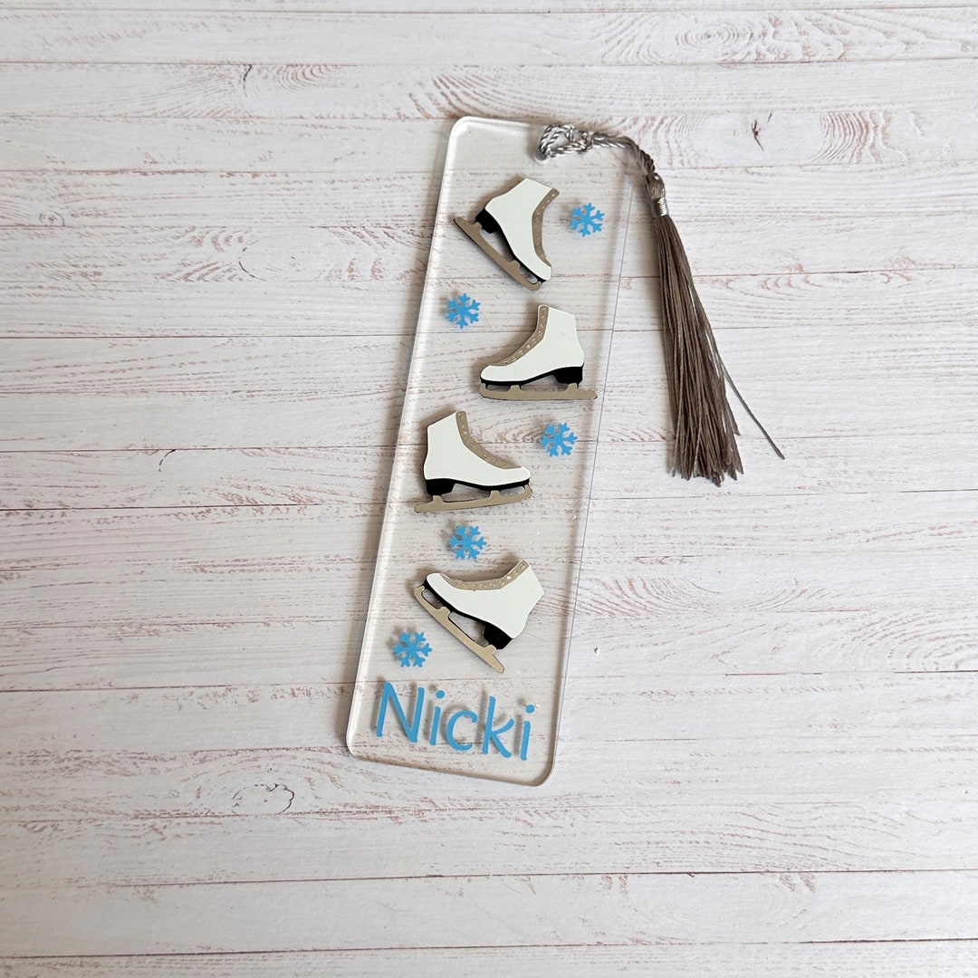 Personalized Ice Skate Bookmark: Acrylic Figure Skates, Snowflake Name ...