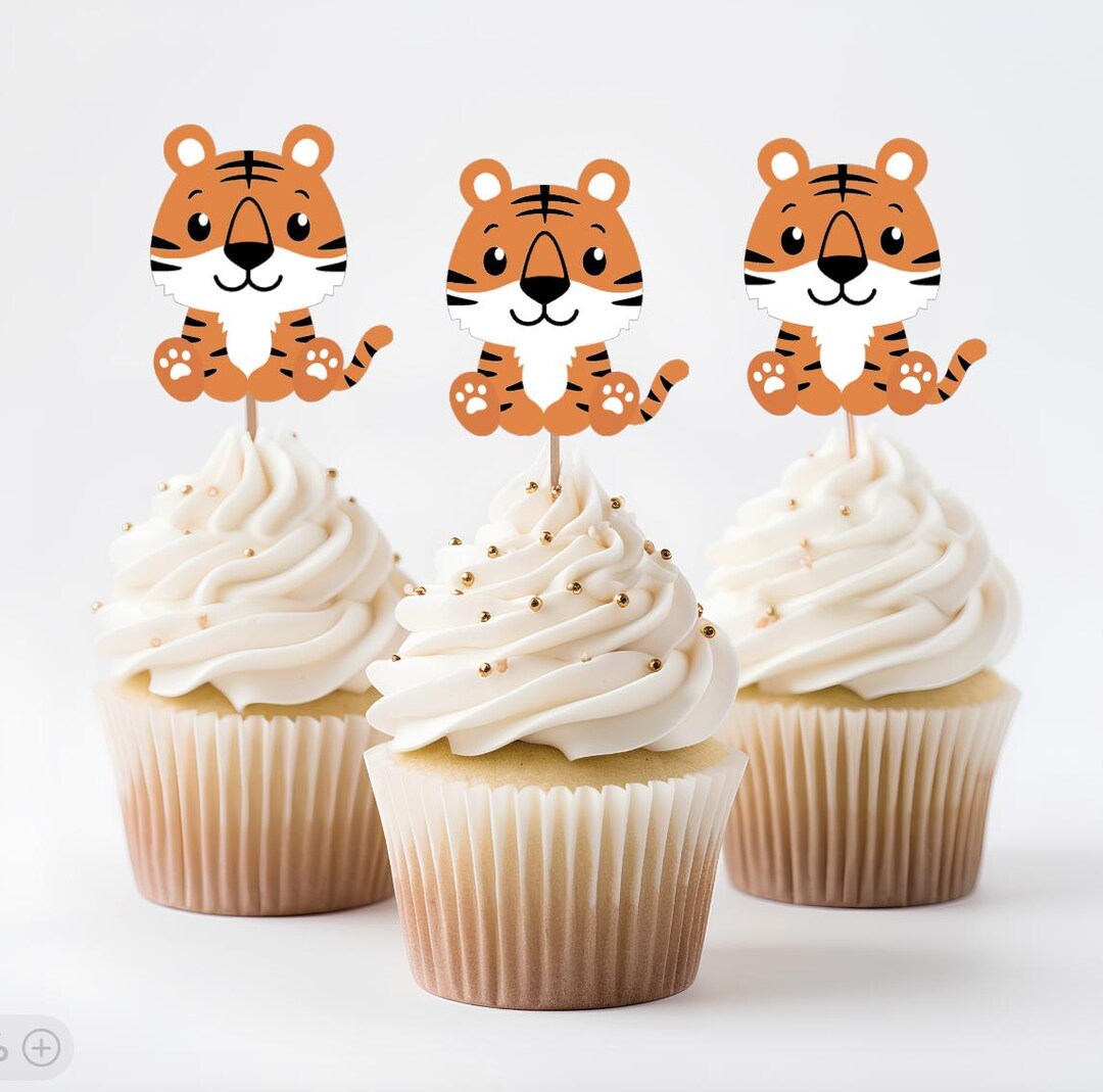 Tiger Cupcake Toppers: Handmade Wild Cat Birthday Party Decor - Etsy