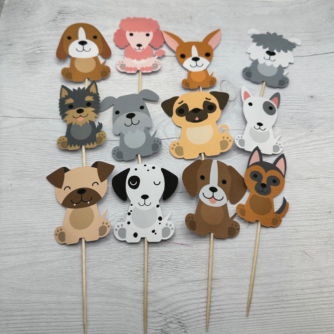 Dog Cupcake Toppers, Small Handmade Puppy Dog Themed Party Cake ...
