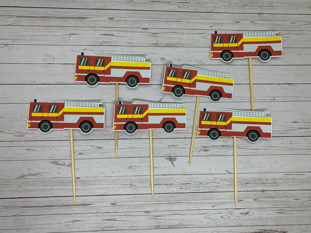 Fire Engine Cupcake Toppers, Fire Truck Small Cake Decorations ...