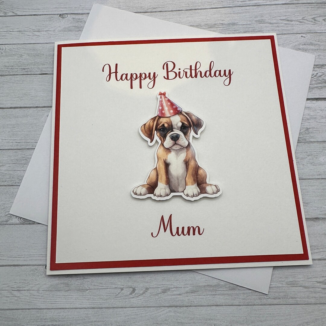 Boxer Dog Birthday Card, Handmade Personalised Greetings Card for Dog ...