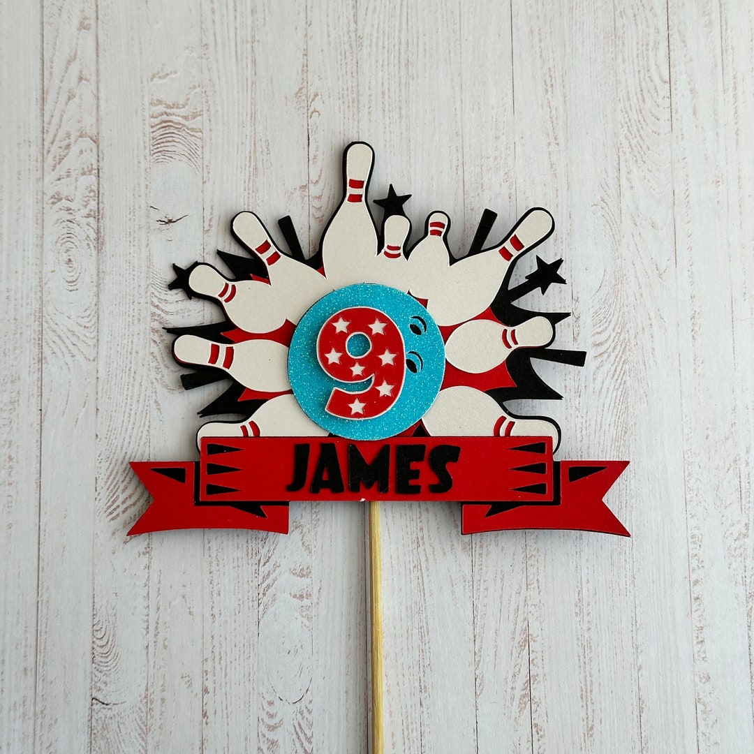 Personalised Bowling Themed Cake Topper, Skittles Party Cake Decoration ...