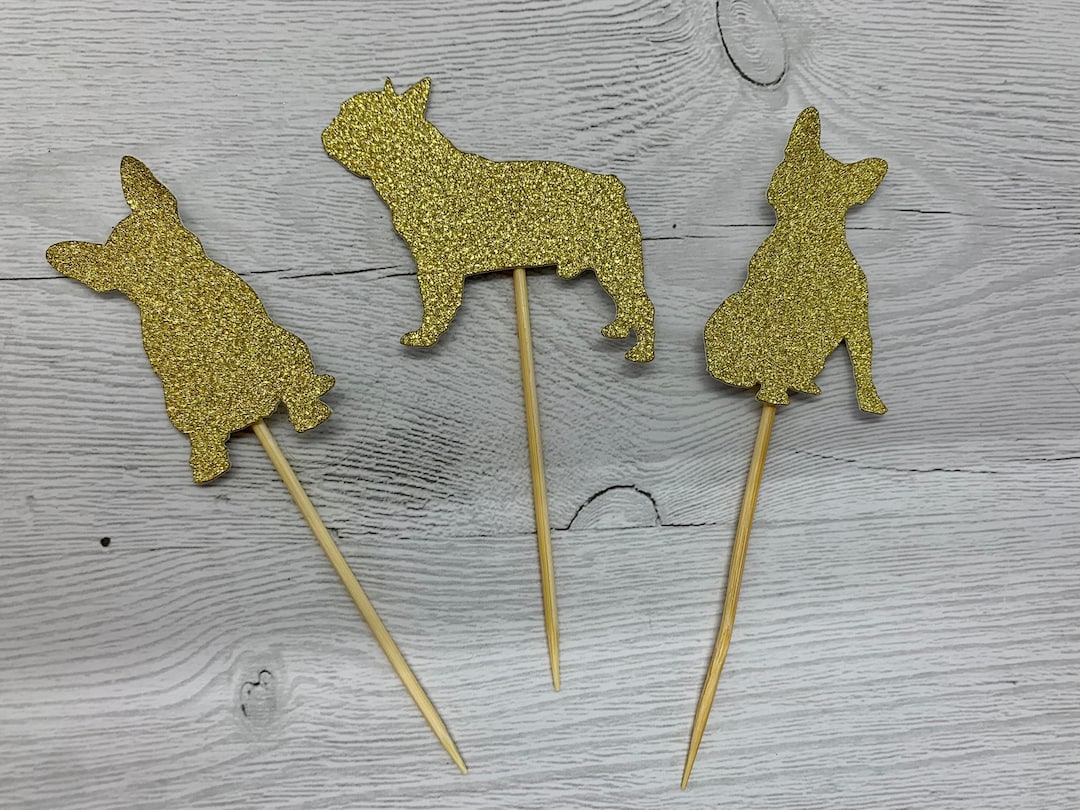 Glitter French Bulldog Cupcake Toppers, Frenchie Silhouette Decorations ...
