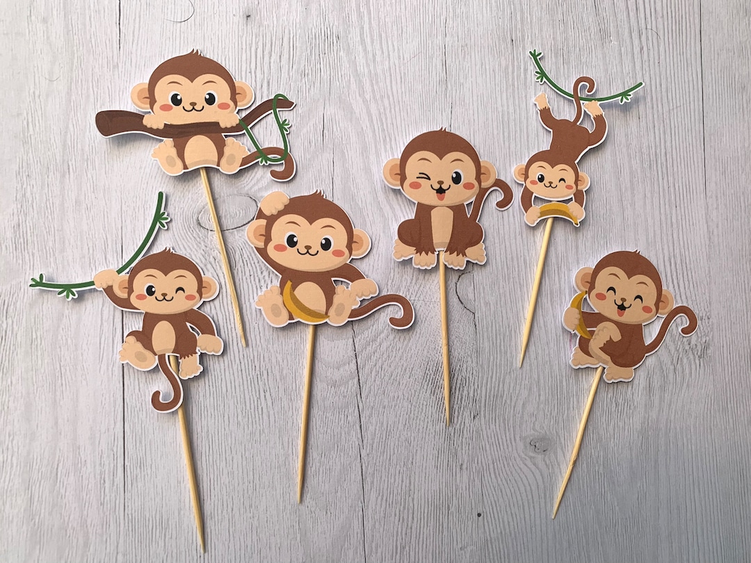 Cheeky Monkey Cupcake Toppers, Small Handmade Monkey Party Cake ...
