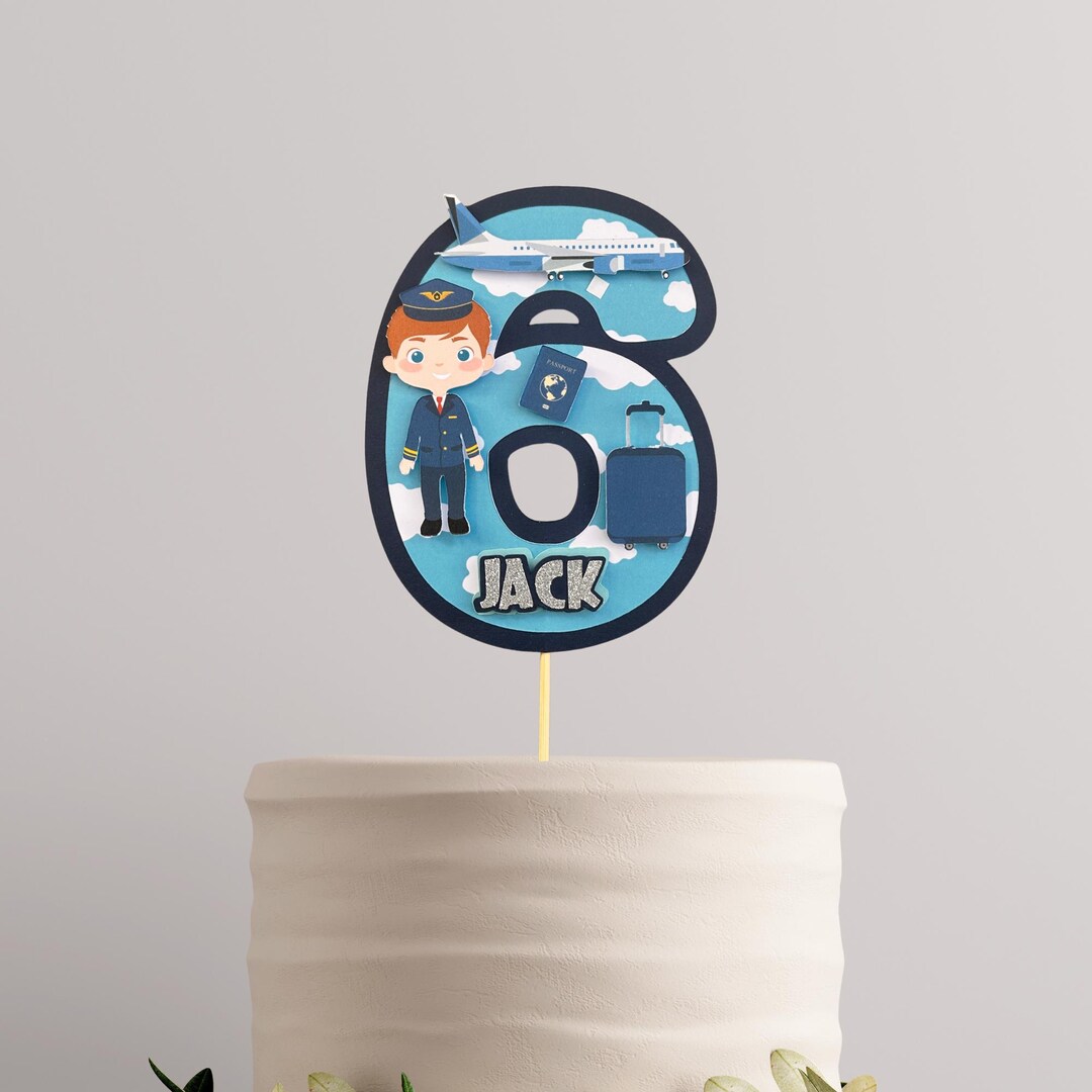 Personalised Pilot Cake Topper, Plane Captain Themed Number Decoration ...