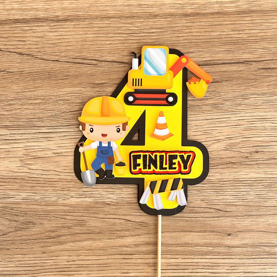 Personalised Construction Cake Topper, Kids Number Birthday Number With ...