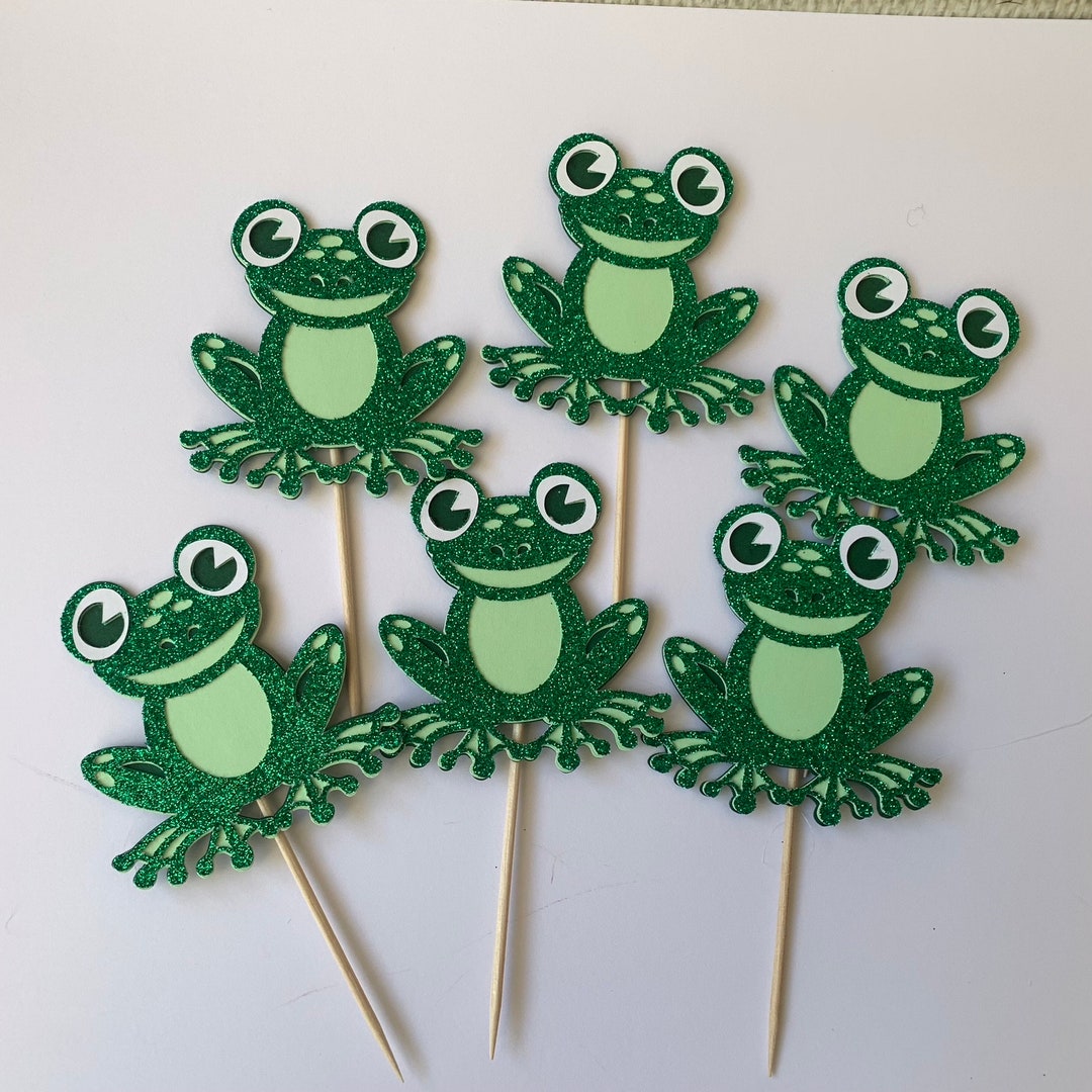 Glitter Frog Cupcake Toppers, Layered Green Party Cake Decorations, 6 ...