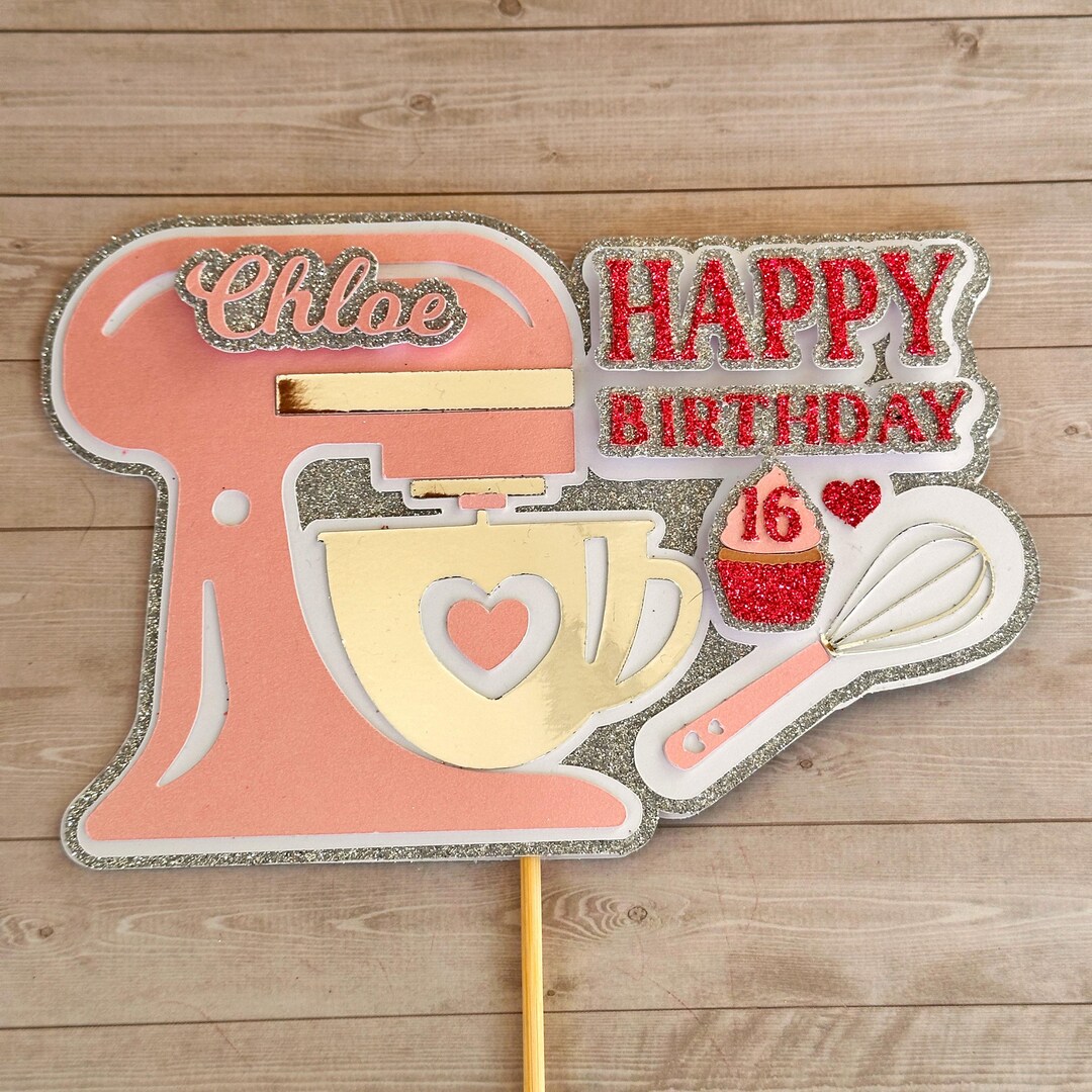 Personalised Stand Mixer Cake Topper: Pink & Silver Birthday Party ...