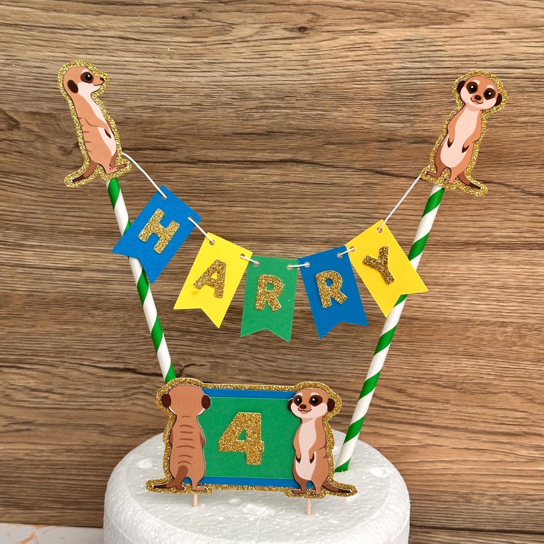 Personalised Meerkat Cake Topper, Animal Themed Banner Style Party Cake ...