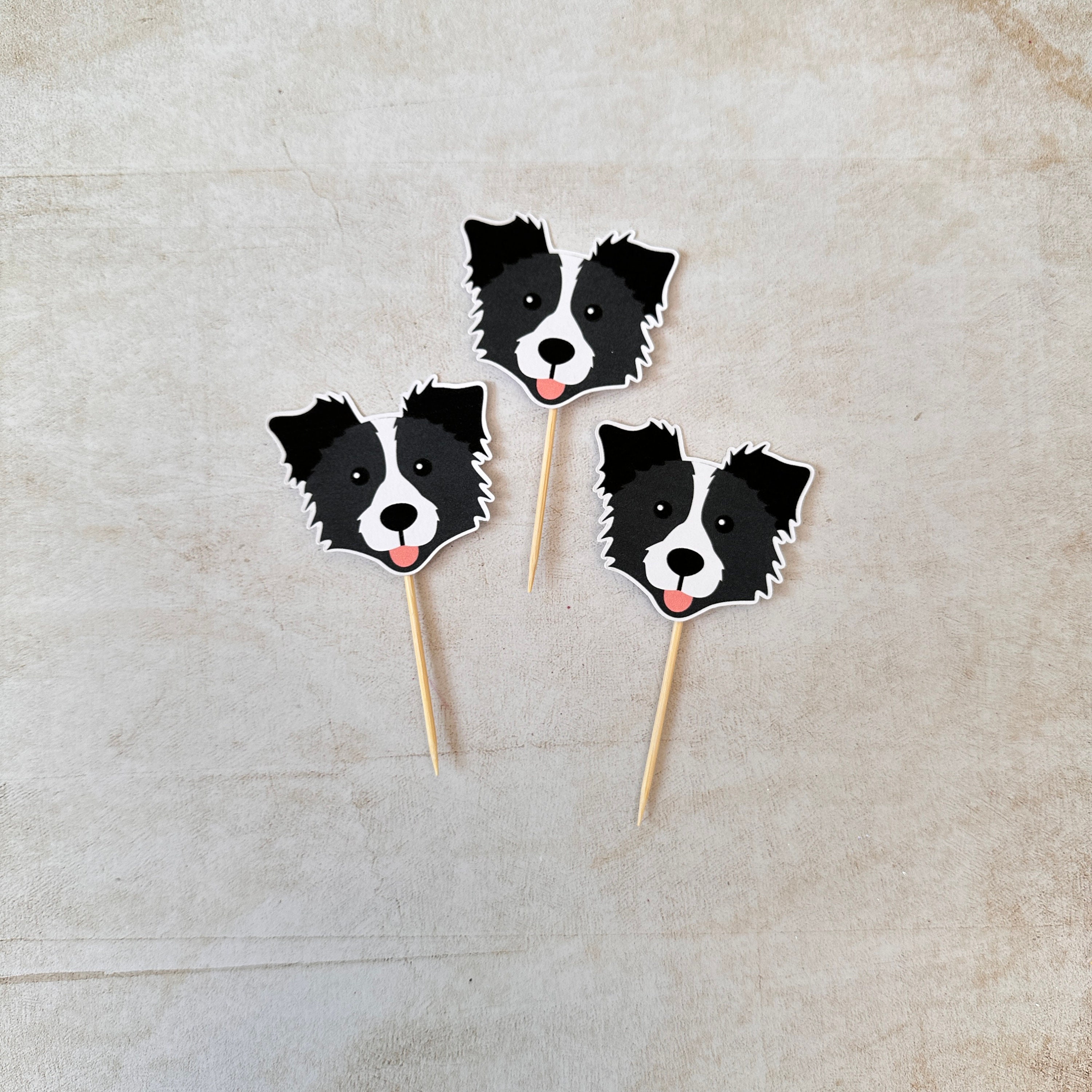 Border Collie Cupcake Toppers, Handmade Dog Themed Birthday Party Decor ...