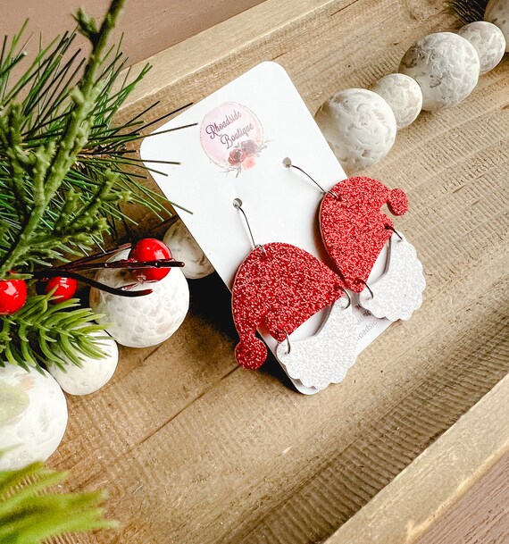 Santa Leather Earrings Christmas Earrings Holiday Earrings Gifts for Her Leather Earrings Santa Beard Leather Earring Cork Earrings Etsy
