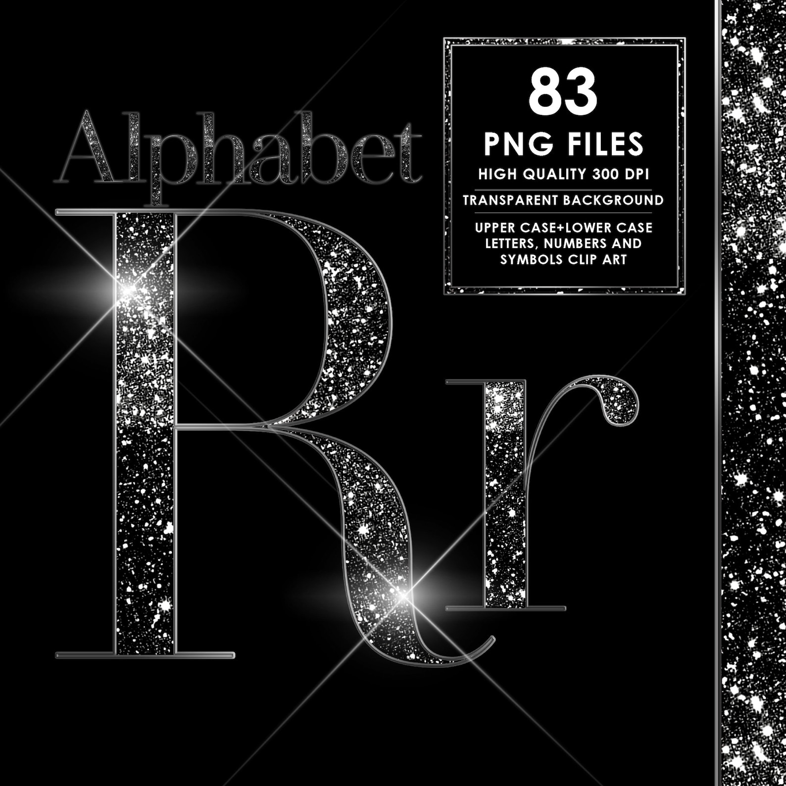 Black Glitter Alphabet PNG, Diamond Alphabet PNG, Glam Alphabet Clipart ...