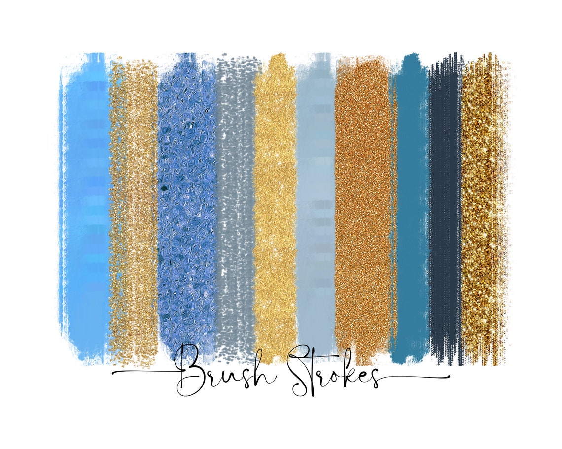 Ocean Blue Watercolor Brush Strokes Png Blue and Glitter Gold | Etsy