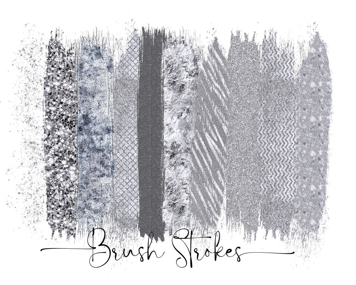 Silver Brush Strokes Clipart Silver Foil Glitter Silver - Etsy