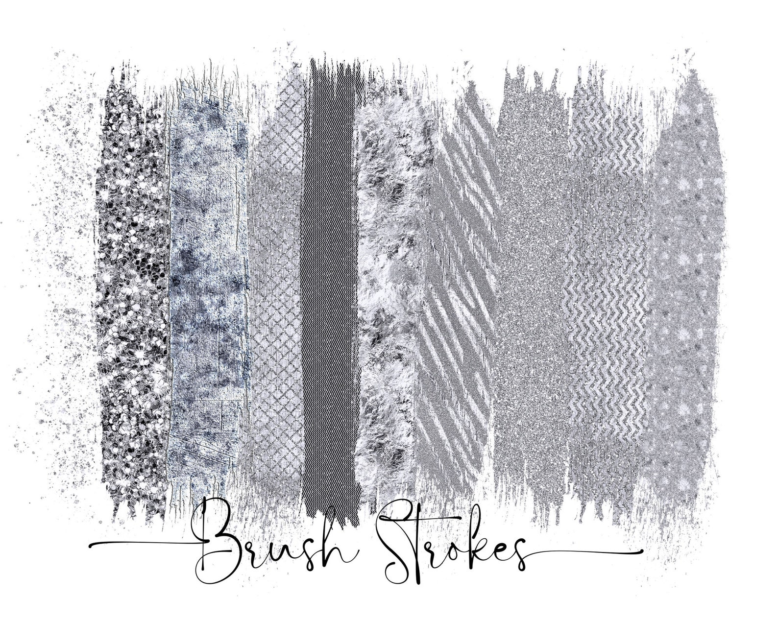 Silver Brush Strokes Clipart Silver Foil Glitter Silver - Etsy