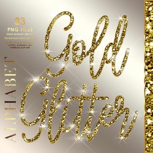 Script Doodle Alphabet Clip Art, Gold Chunky Glitter Alphabet, Gold ...