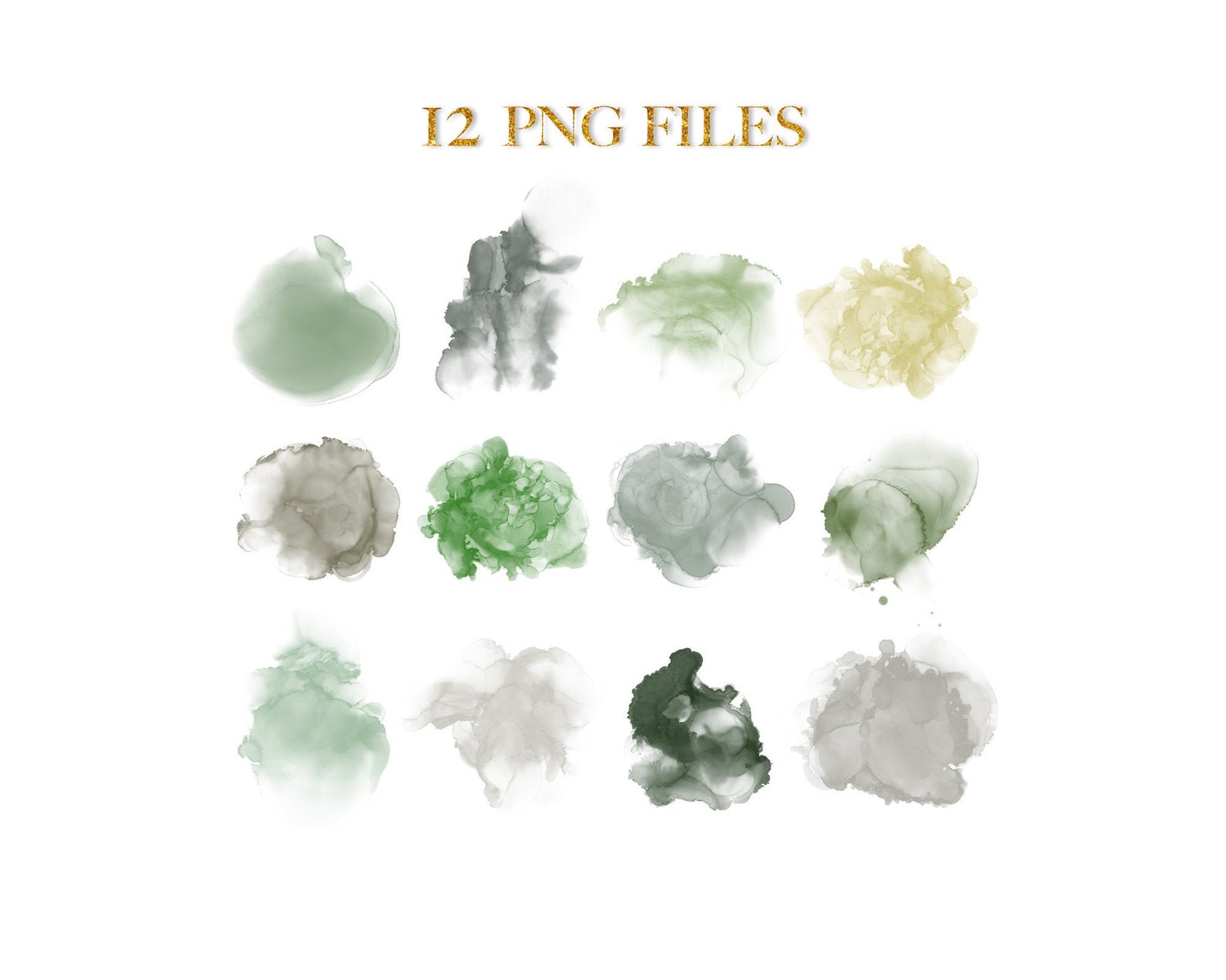 Green Watercolor Clipart, Green Elements Png, Green Alcohol Ink Clipart ...