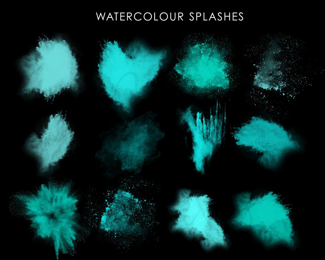 Turquoise Watercolor Clipart, Blue Splashes, Watercolour Splotches ...