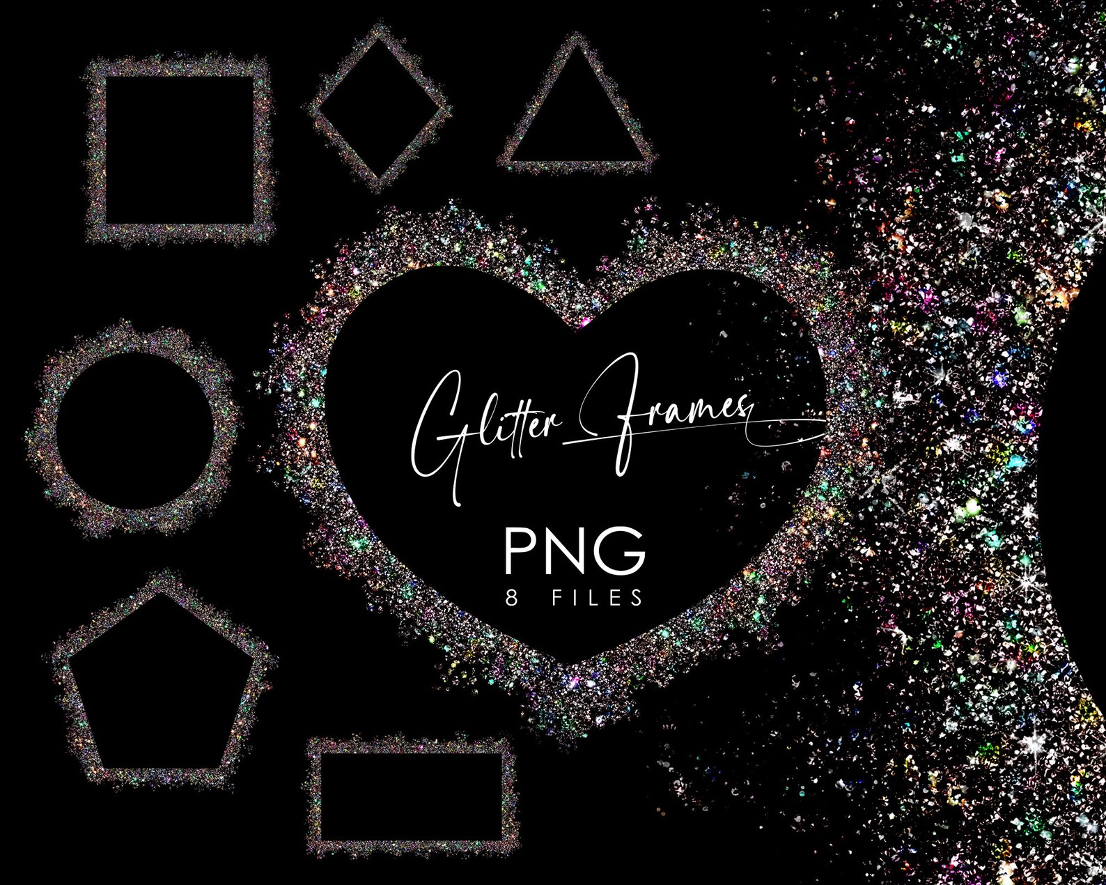 Glam Frames PNG 8 Designs, Sparkle Ring Circle Png, Heart Frame, Border ...