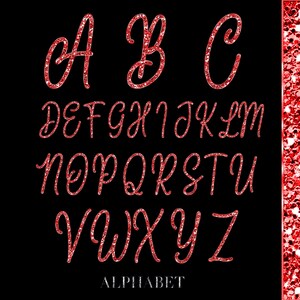 Red Script Doodle Alphabet Png Clip Art, Red Chunky Glitter Alphabet ...