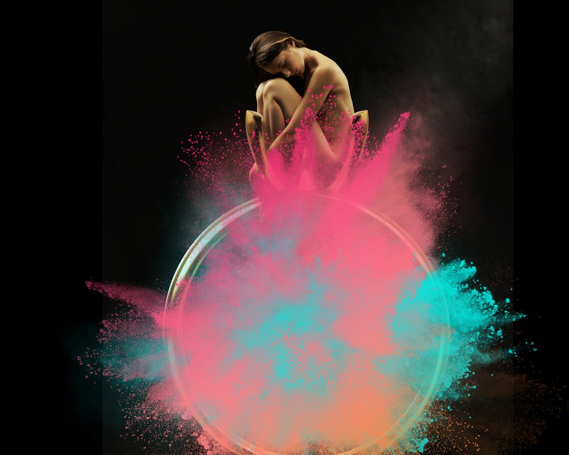 Explosion of Colored Powder and Dust, Smoke Bomb Overlay, Colored ...
