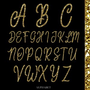 Script Doodle Alphabet Clip Art, Gold Chunky Glitter Alphabet, Gold ...
