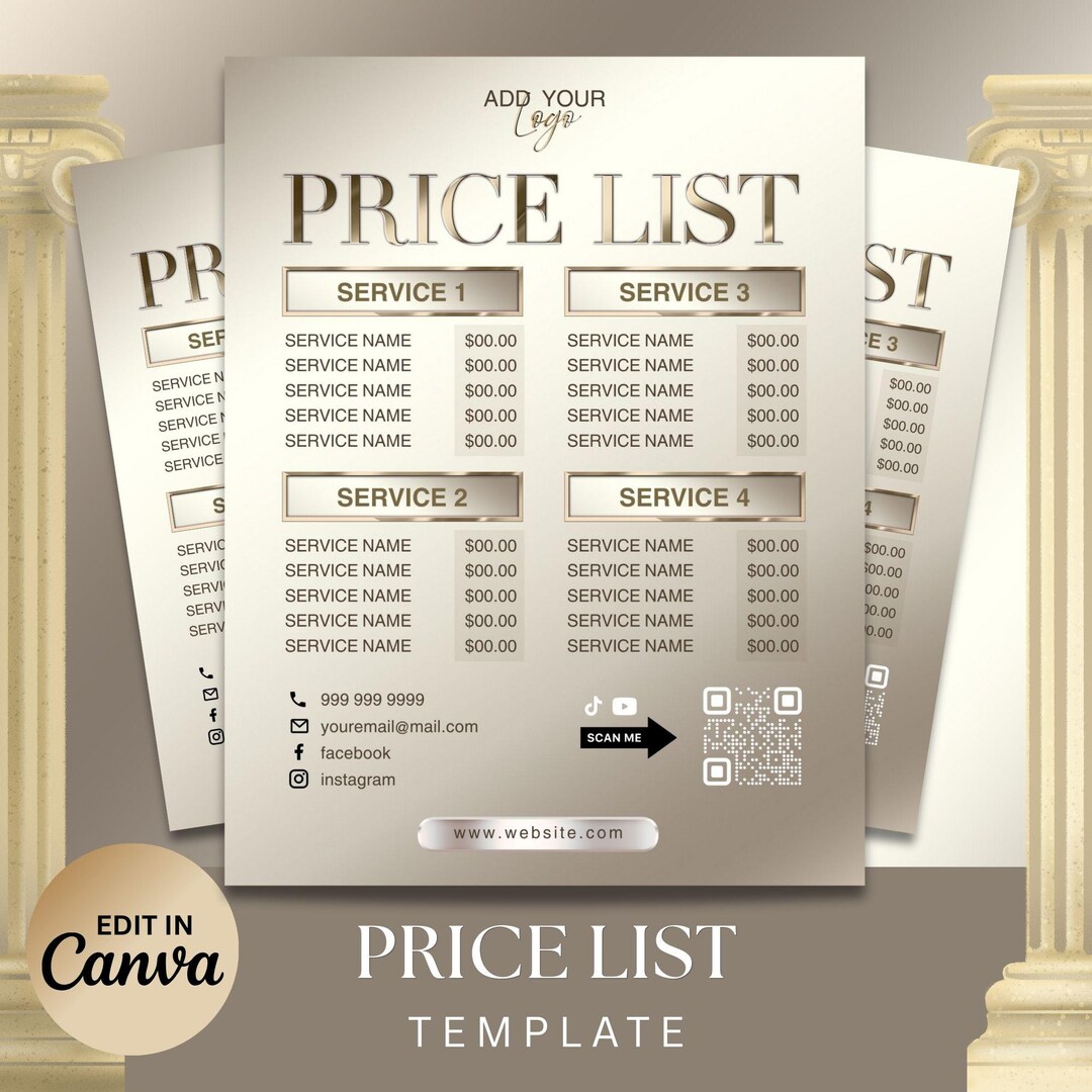 Editable Gold Price List Template, DIY Price List Flyer, Hair Price ...