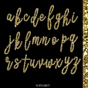 Script Doodle Alphabet Clip Art, Gold Chunky Glitter Alphabet, Gold ...